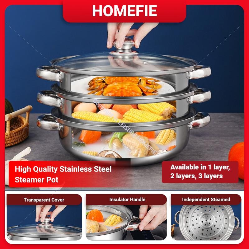 Pengukus Steamer Pot Stainless Steel 28CM Periuk Kukus 3 Tier Cookware ...