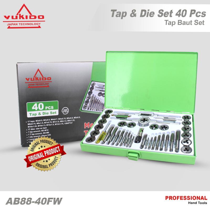 YUKIDO TAP & DIE SET 40PCS Alat Senai Tap Ulir Drat Baut Mur - Shop ...