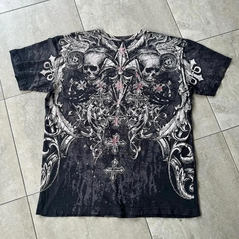 Streetwear Y2K Affliction T shirts Hip Hop Tee Gothic Skull Cross ...