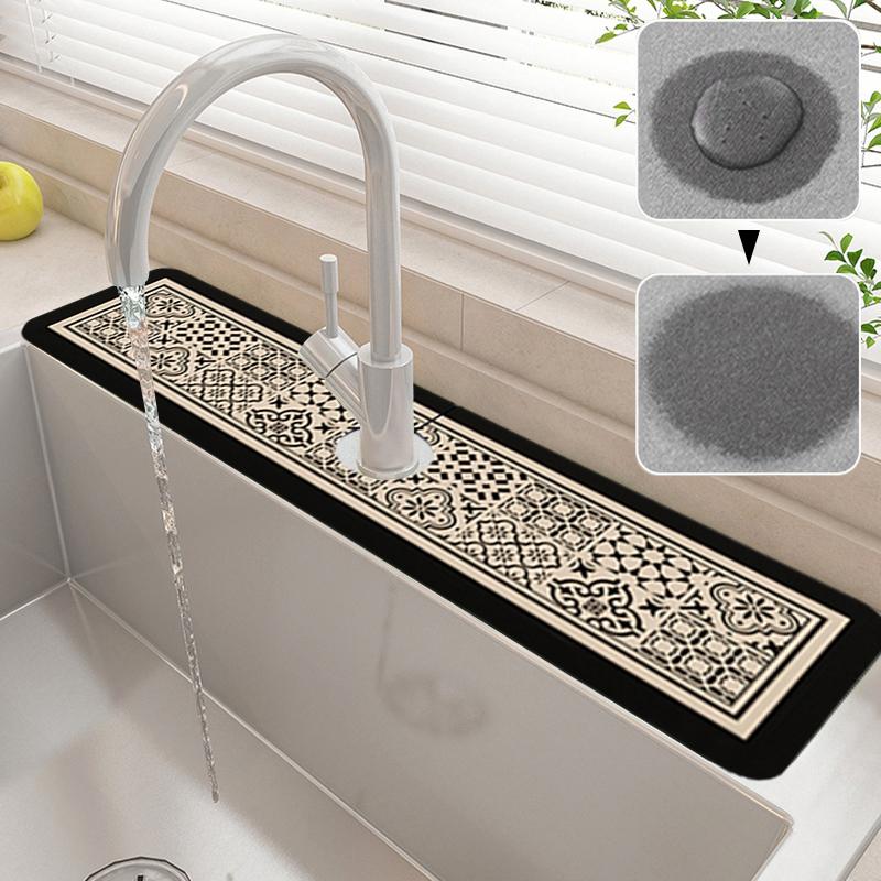 Retro Pattern Faucet Mat Desktop Drain Pad Drying Dish Mat Thickened ...