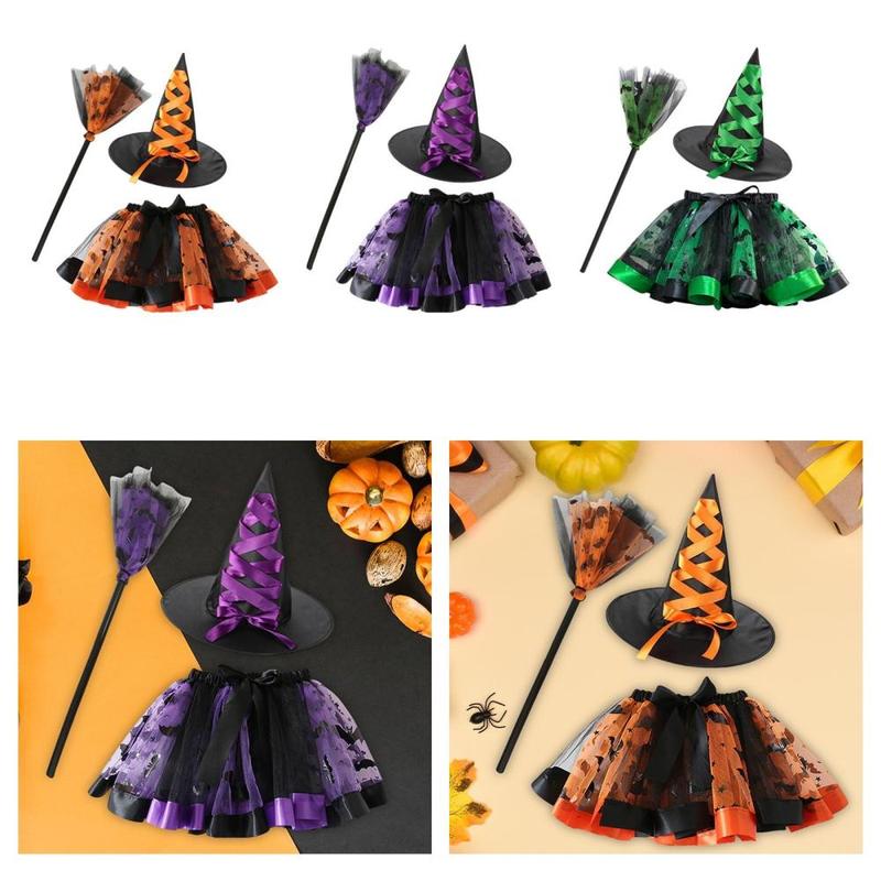 Halloween Witch Costume for Girls with Witch Hat and Broom Witch ...