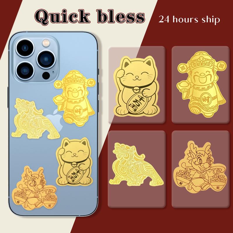 Gold Lucky Cat Sticker Phone Gold Foil Mobile Decal - TikTok Shop ...