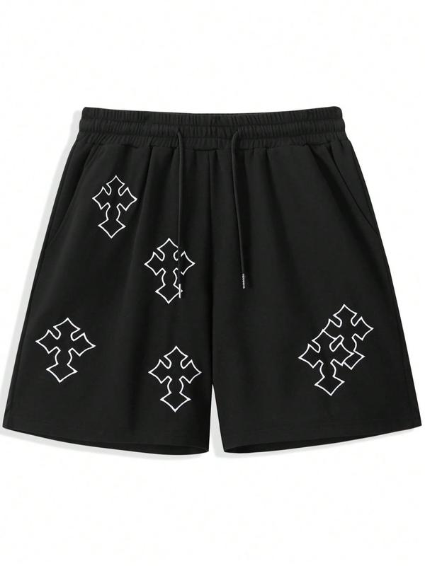 Men's Cross Print Drawstring Waist Shorts, Casual Street Style - TikTok ...