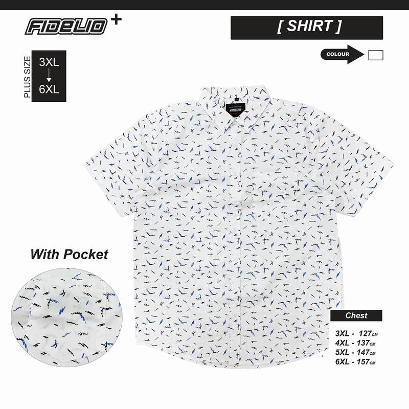 Fidelio Plus Size Microprinted Short Sleeve Shirt - White/Blue/Black ...