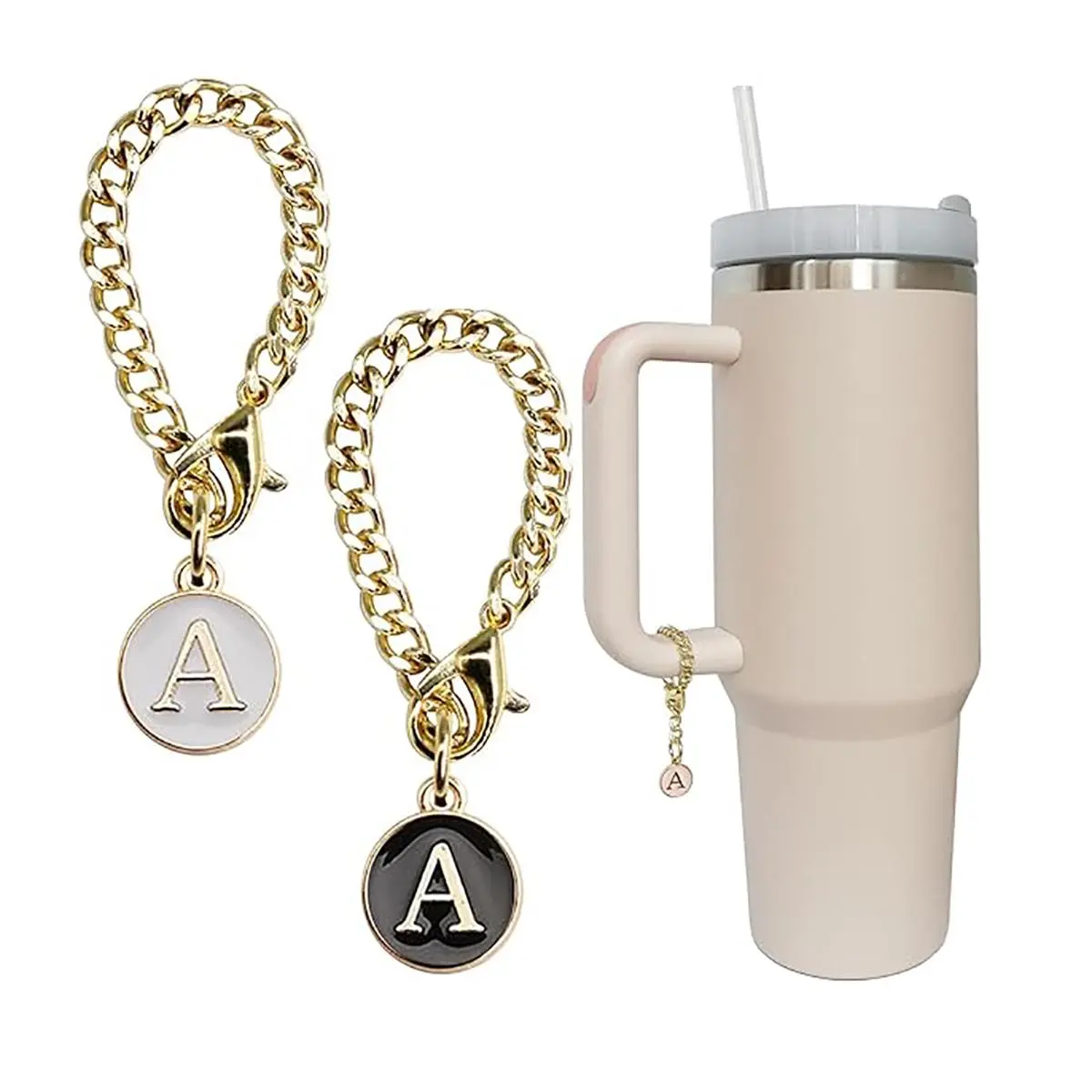 Letter Pendant Decor for Tumbler Cups, 2pcs Initial Letter Name ID Tag, Tumblers Mug Hanging ...