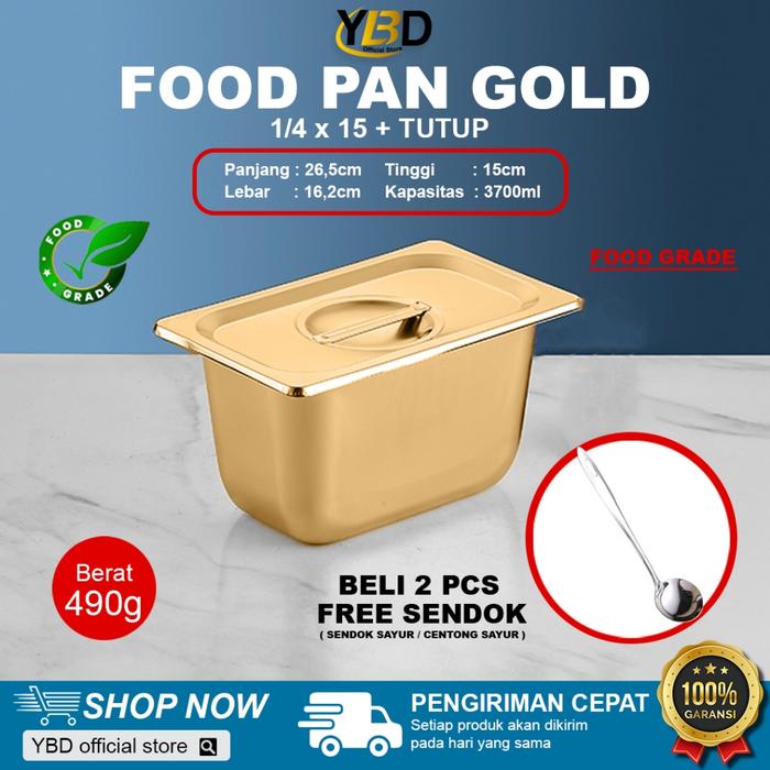 Promo YBD - Wadah makanan satu set GOLD + TUTUP Stainless 1/4 x 15 cm ...