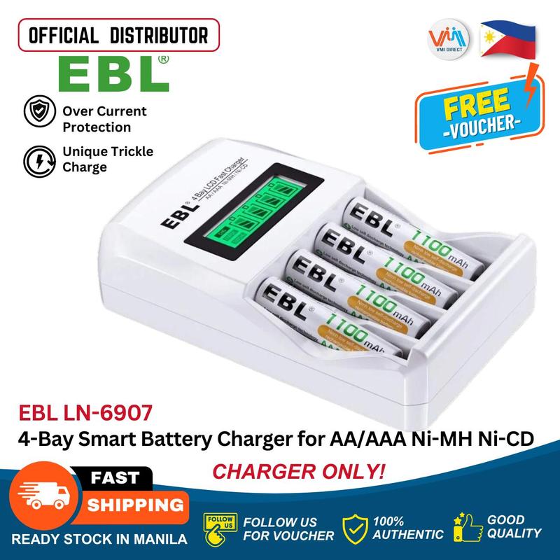 EBL LN-6907 4-Bay Smart Battery Charger with LCD Indicator Screen, - TikTok Shop Philippines