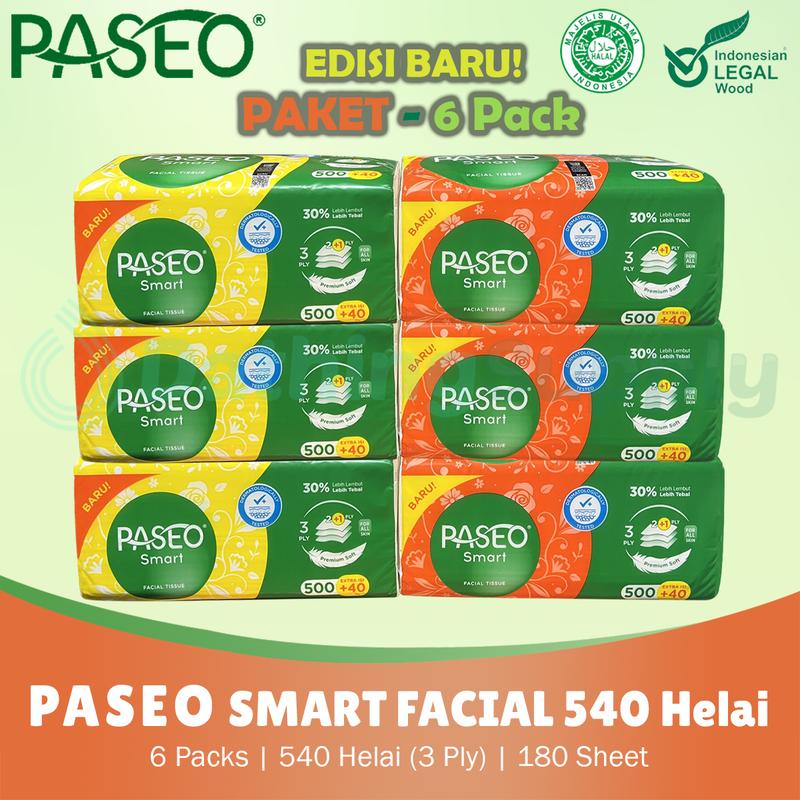 Paseo Smart Facial Tissue Soft Pack 540 Helai - 3 Ply Sheet isi - Shop ...