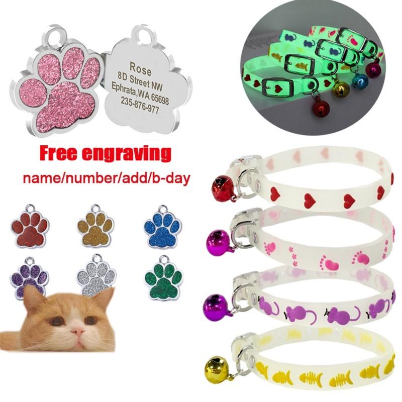 Glowing Cat Collar Free Customized Cat Tag Cat Collar Puppy Collar ...