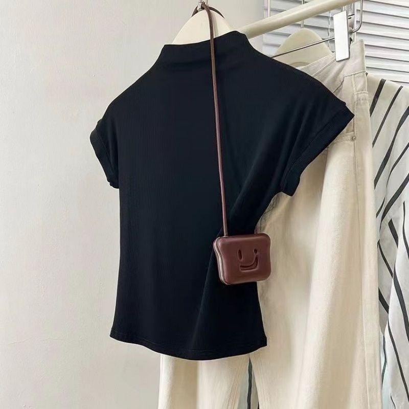 Kemeja-T Wanita, Hitam, Slim Fit, Turtleneck Separuh, Lengan - TikTok ...