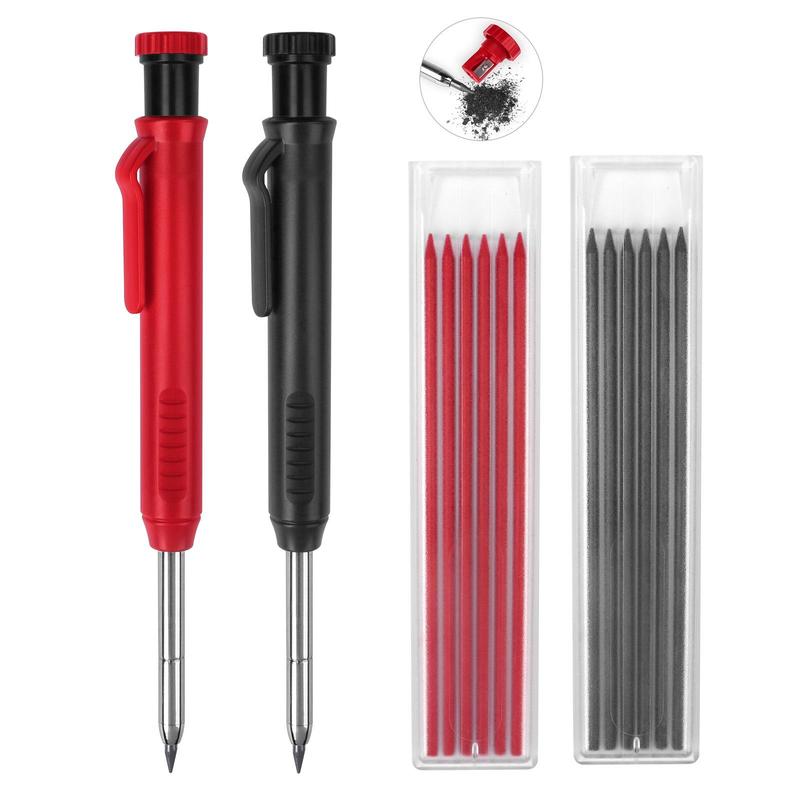 Mechanical Pencil Set, 2 Counts Carpenter Pencil with 12pcs Refill ...