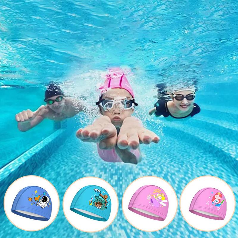 1pcs PU Swimming Cap Cute Printed Children Swimming Cap For Beginner ...