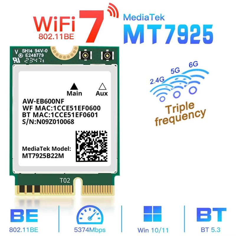 MT7925 WiFi 7 Network Card 5400Mbps Bluetooth 5.3 Tri Band 2.4G 5Ghz ...