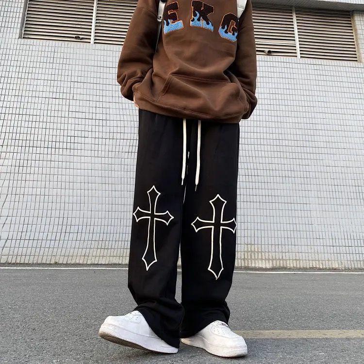 Cross Pants Male Student Loose Thin Straight Pants High Street - TikTok ...