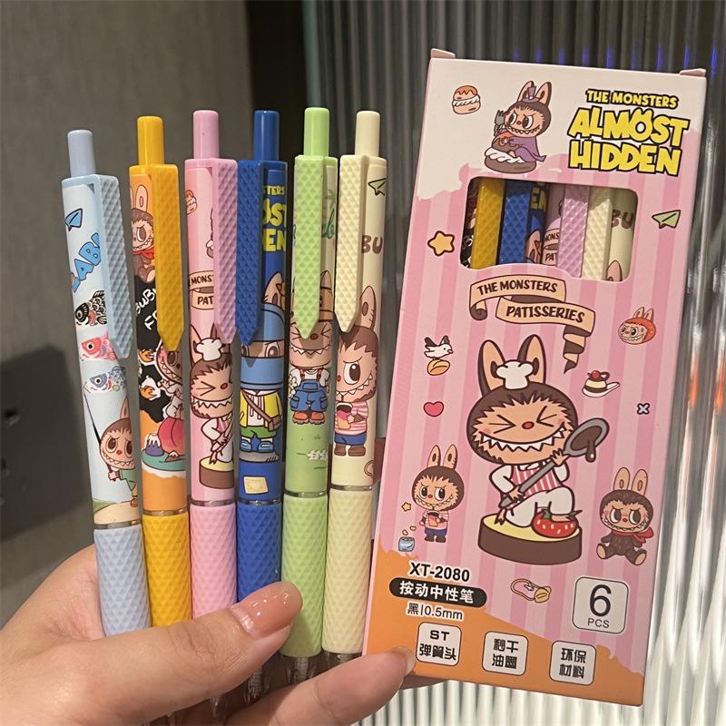 6Pcs Cute Cartoon Labubu Gel Pen Kawaii 0.5mm Black Ink Press Pen ...