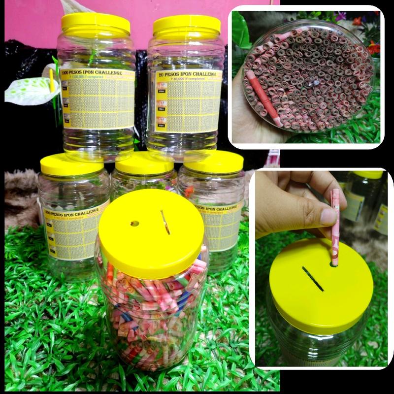 IPON challenge alkansya transparent clear jar w/shade's 5,10,20 ...