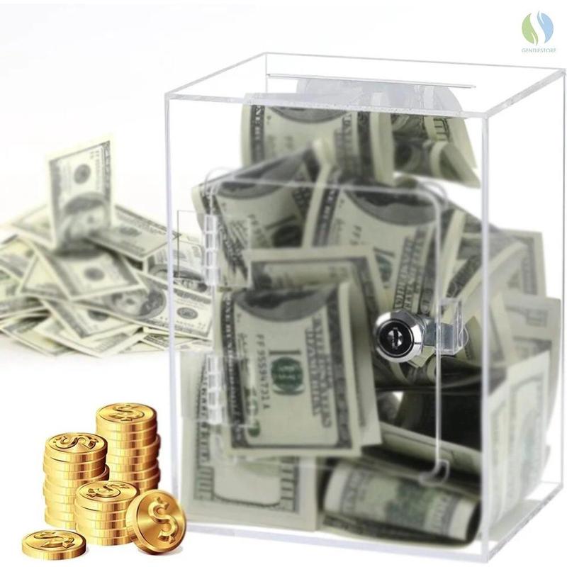 Clear Piggy Bank for Adults Kids Acrylic Lockable Money Box with ...