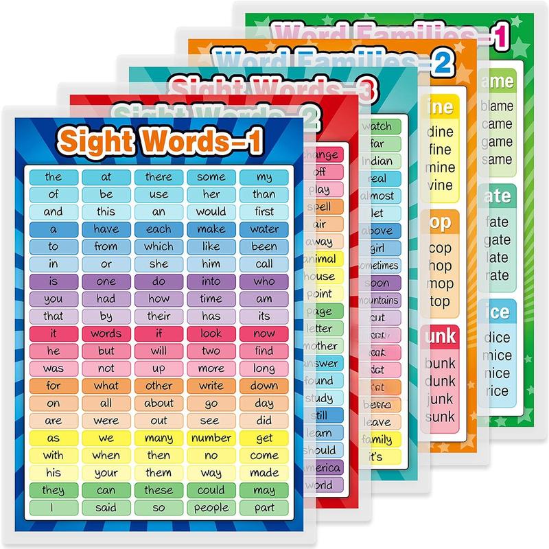 5 count Laminated Educational Posters Sight Words and Word Families ...