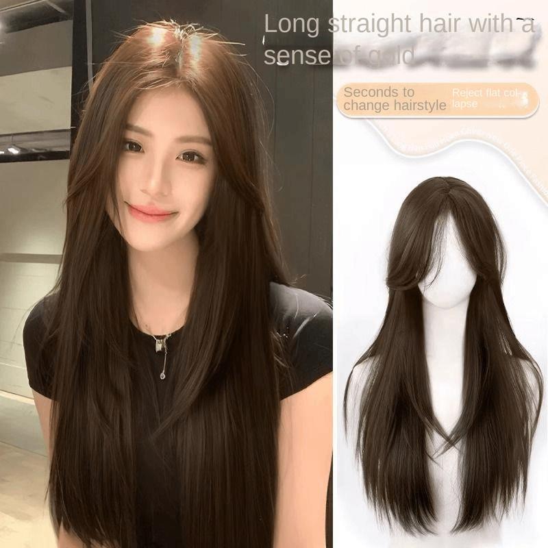 Women's Full Head Long Hair Wig, Youthful Black Long Straight Wig, Full ...