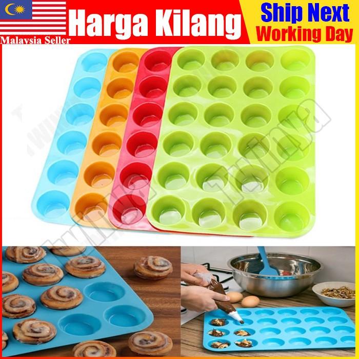 12 24 Cavity Holes Silicone Mold Mould Mini Muffin Cup Cake Cookies ...