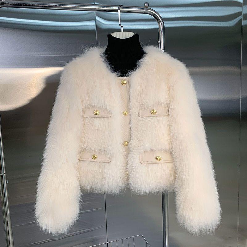 Jaket Bulu Fox Tiruan, Untuk Wanita, Pakaian Musim Bunga / Musim Luruh ...