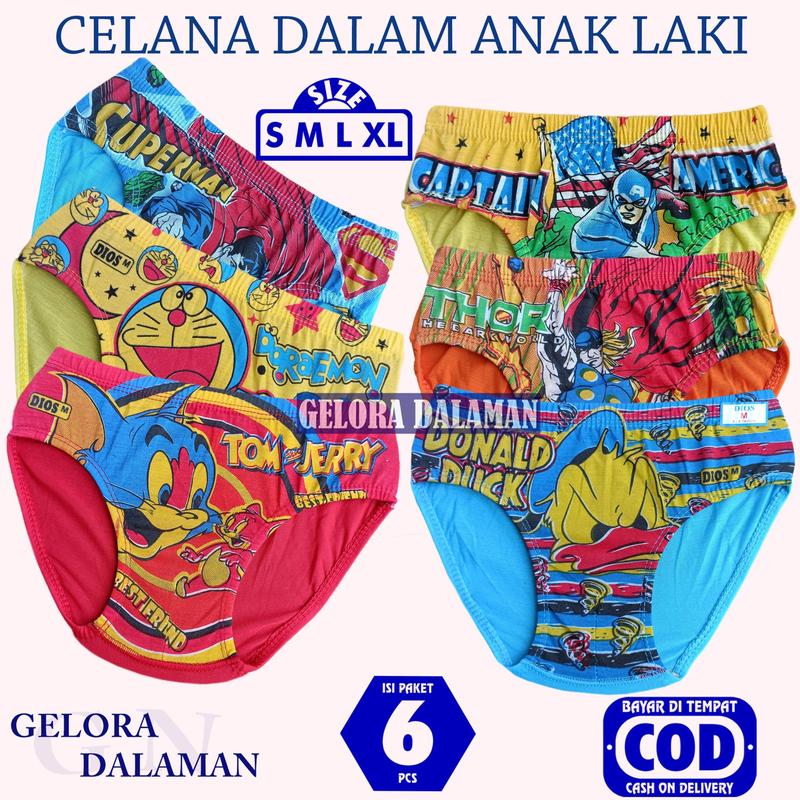 6 Pcs Celana Dalam Anak Laki Sempak Gambar Kartun Anak Cowok - Shop ...