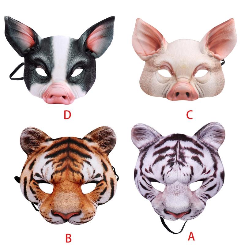 Topeng Separuh Muka Haiwan Harimau Babi 3D Halloween, SAN3, Kostum ...