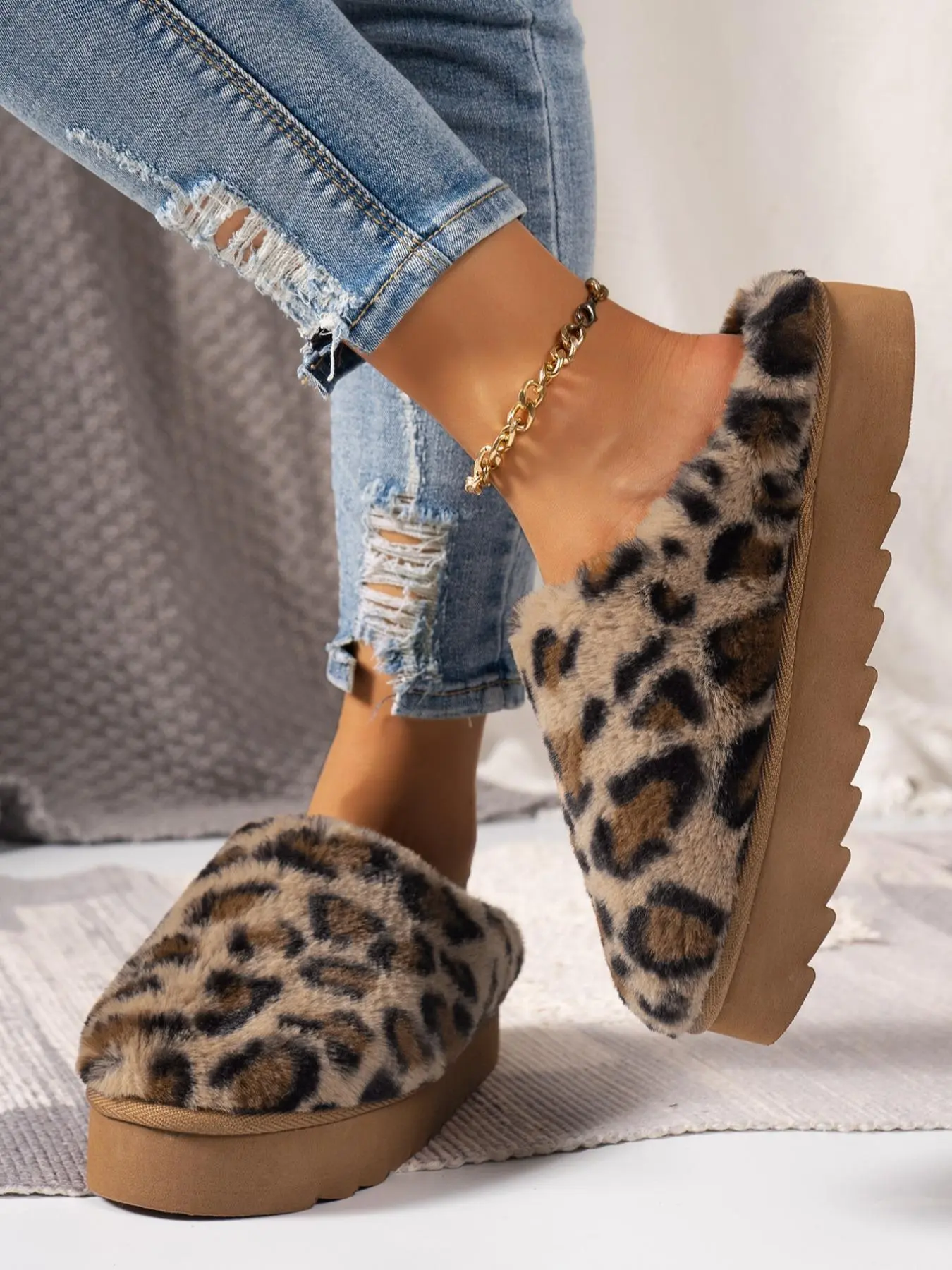 Women's 2023 New Trendy Minimalist Fluffy Platform House Slippers, Non ...