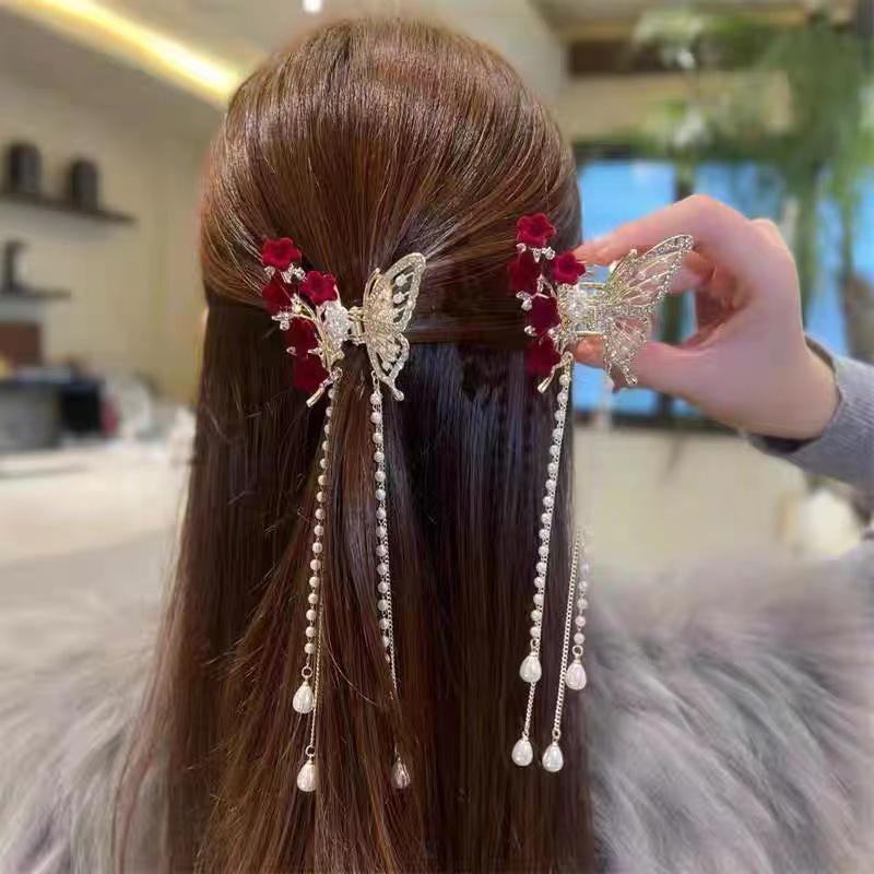 Klip rambut dengan jumbai untuk gadis, klip rambut dengan bunga ...