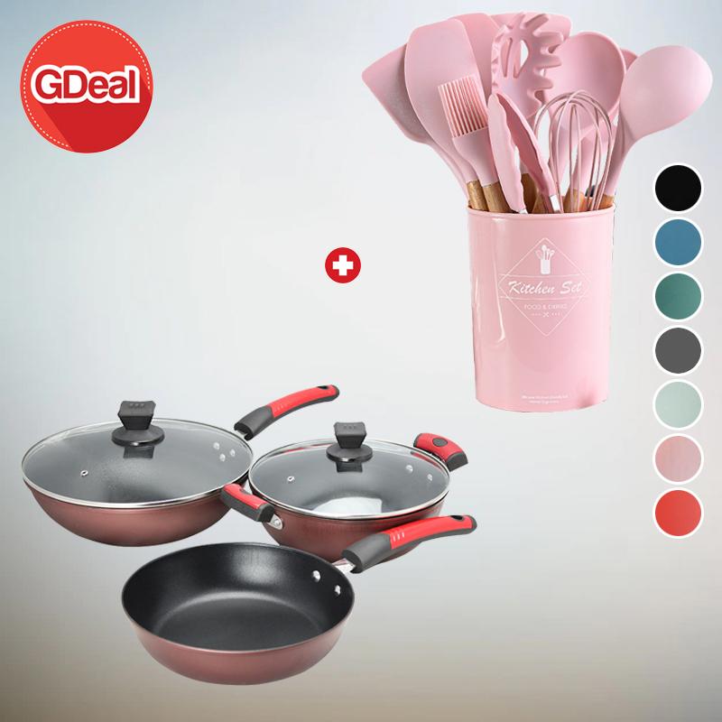 GDeal Set of 5 Non Stick Cookware + 12 Piece Cooking Silicon - TikTok ...