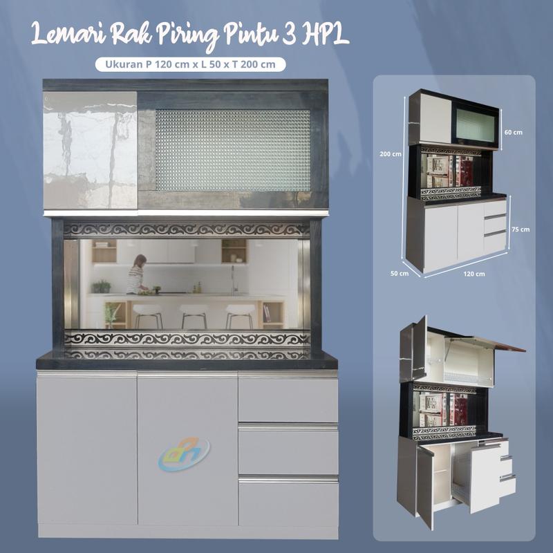LEMARI DAPUR HPL 3 PINTU KITCHEN SET MINIMALIS RAK PIRING HPL - Shop ...