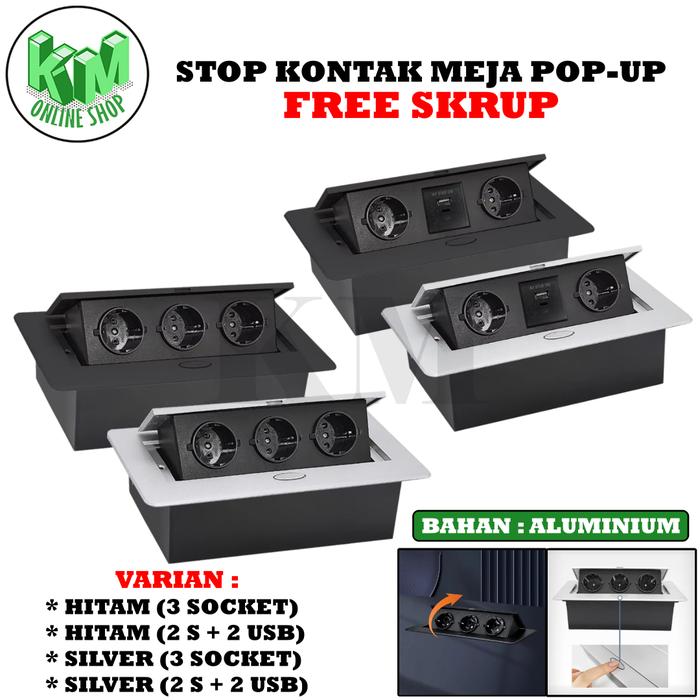 Promo Stop Kontak Tanam Meja Soket pop-up 3 lubang Desktop Tertanam ...