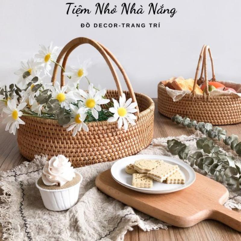 Bakul Rotan Buluh Tenunan Buatan Tangan Dengan Pemegang Vintaj ...