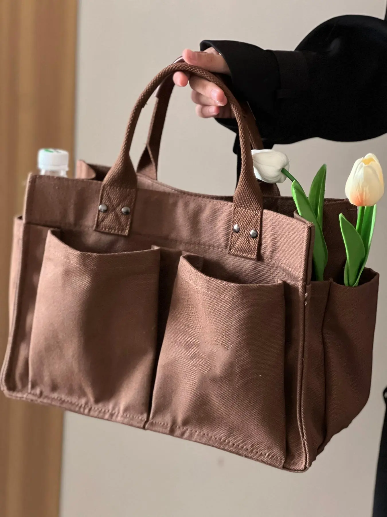 Women's Solid Color Canvas Tote Bag for School with Removable Bottom ...