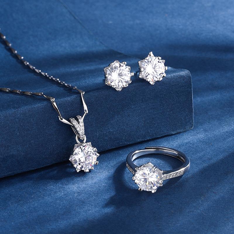 Snowflake three-piece Korean ring necklace niche sunflower hundred ...