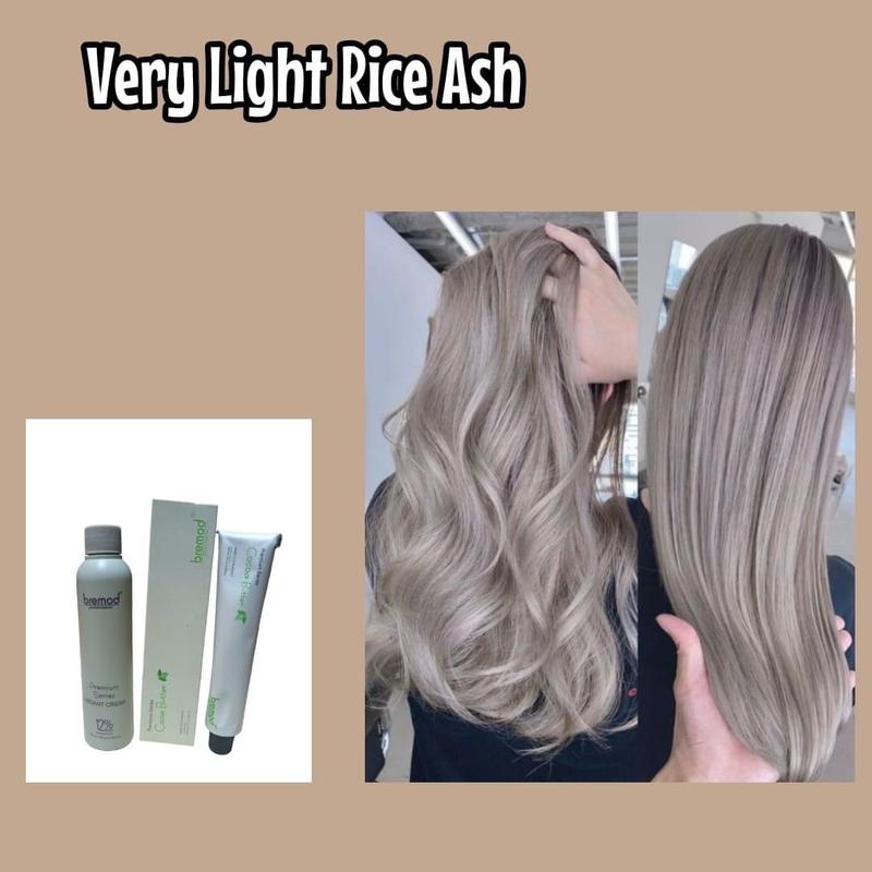 VERY LIGHT RICE ASH COLOR SET with oxidizer gloves and hair cap ...