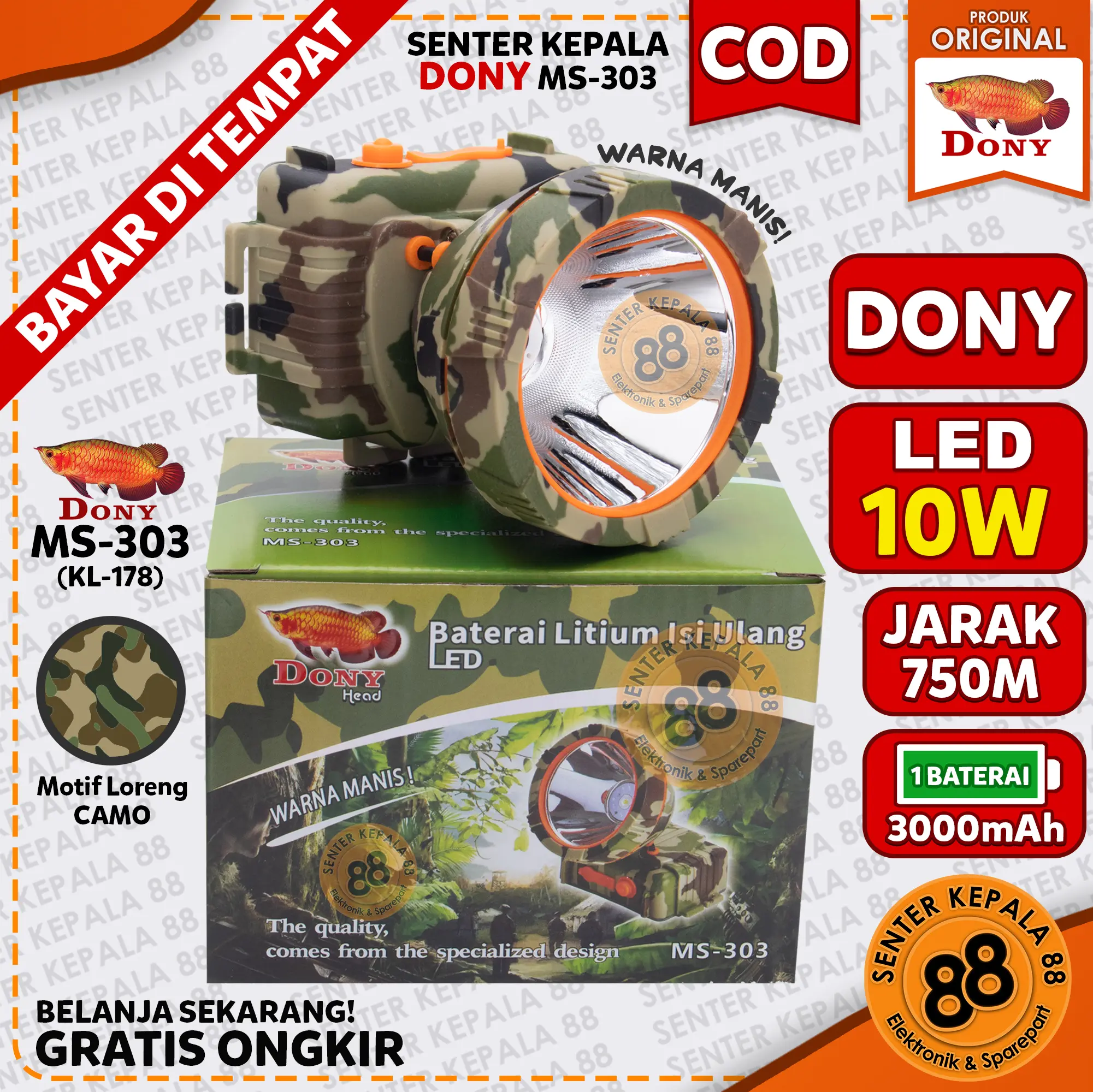 DONY Senter Kepala Dony MS KL 178 Cas LED Terang Jarak Jauh Olahraga ...