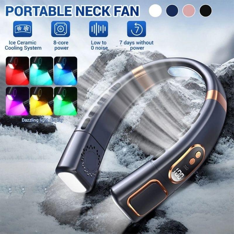 Portable Hanging Neck Fan Usb Rechargeable Digital Display Leafless ...