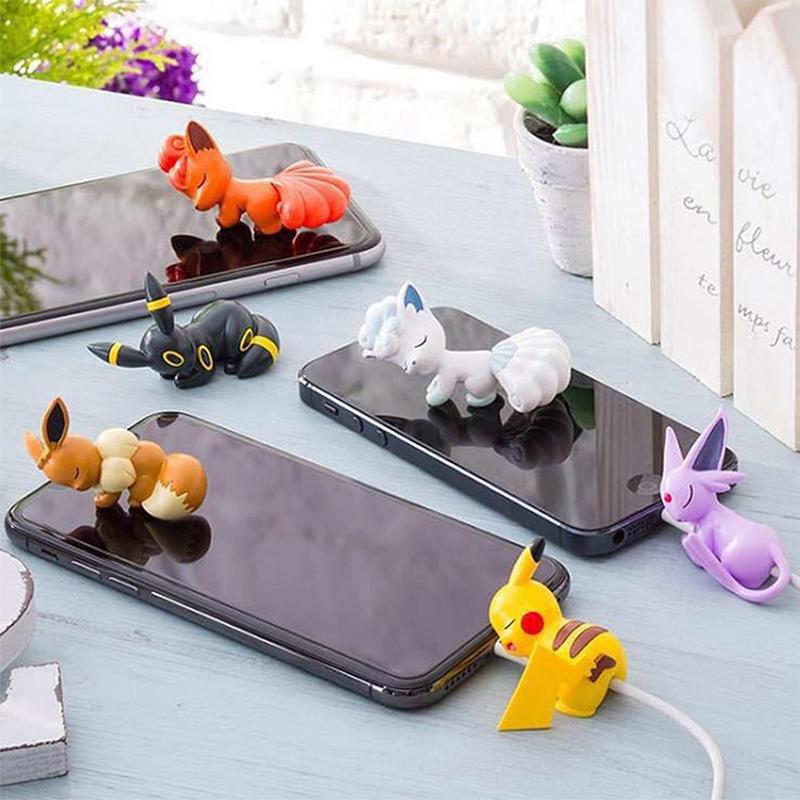 Pokemon Pikachu USB Cable Bites Figures Eevee Data Cable Protective ...