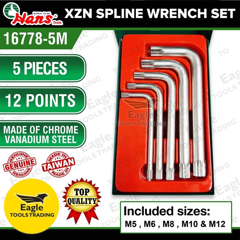 Hans 5 pieces 12 points XZN Spline Key Wrench Set M5-M12 [ 16778-5M ...
