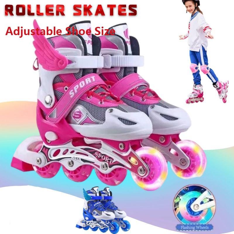 Inline Roller Skates Shoes for Kid Adjustable Size 4 Wheels Roller ...