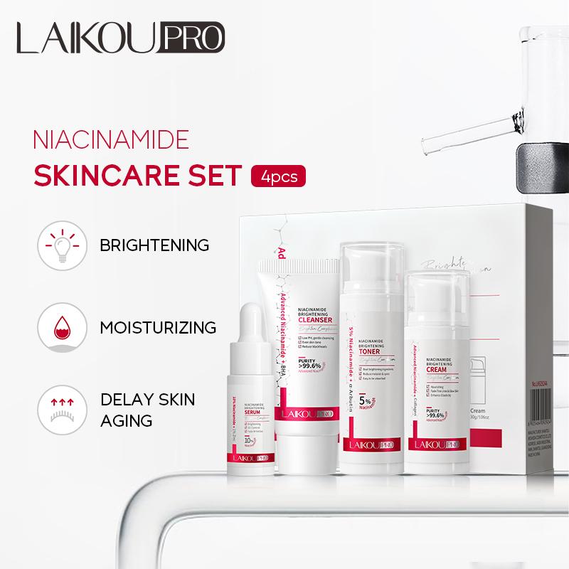 LAIKOU PRO Niacinamide Brighten Skin Care 4Pcs Set - Low PH Cleanser ...