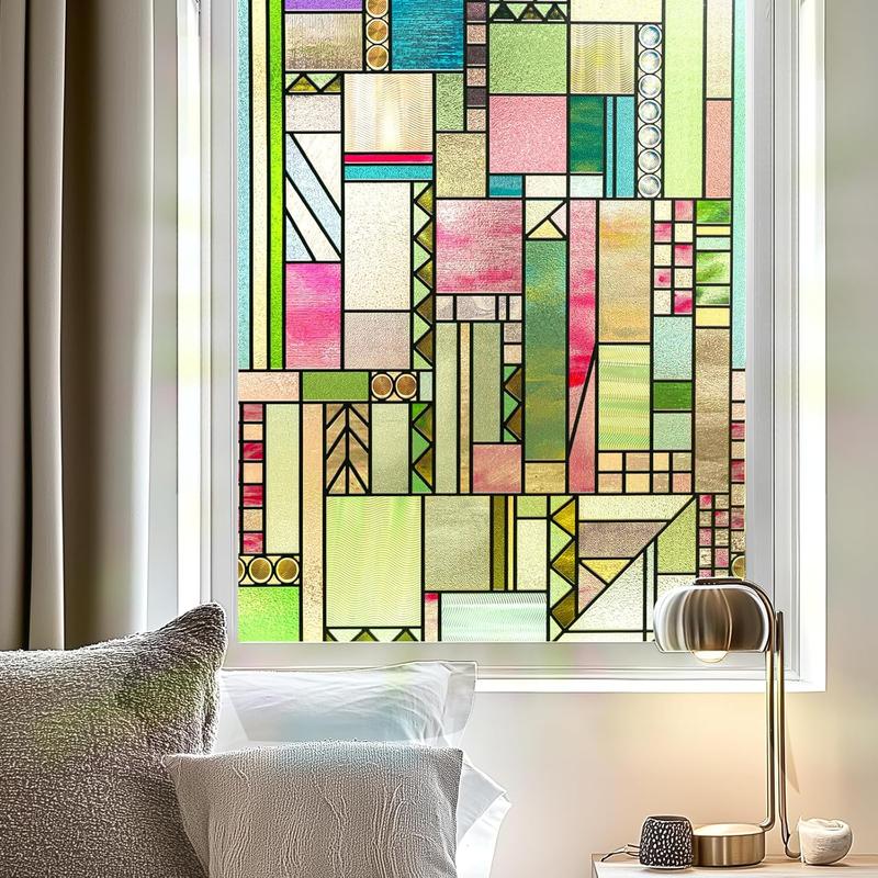 3D Stained Glass Window Film, Heat Control UV Blocking Static Cling ...