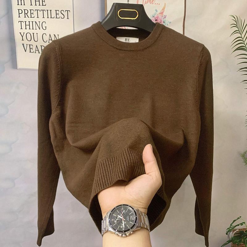 Sweater Leher Bulat, Warna Pepejal, Gaya Pekedai, Sweater Regangan ...