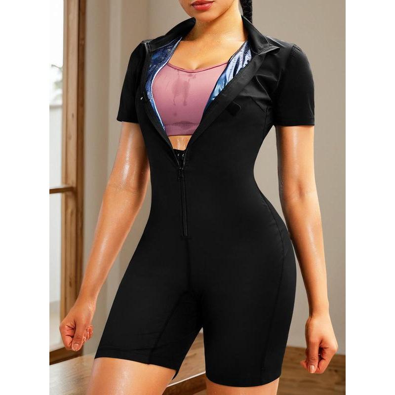 Women's Plain Zip Up Mock Neck Shapewear Romper, One-piece Tummy ...