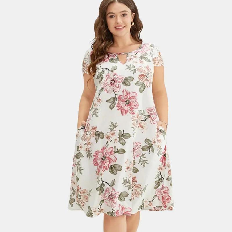 Kelly PH Plus Size Casual Short Sleeve Summer Keyhole Neck Design ...