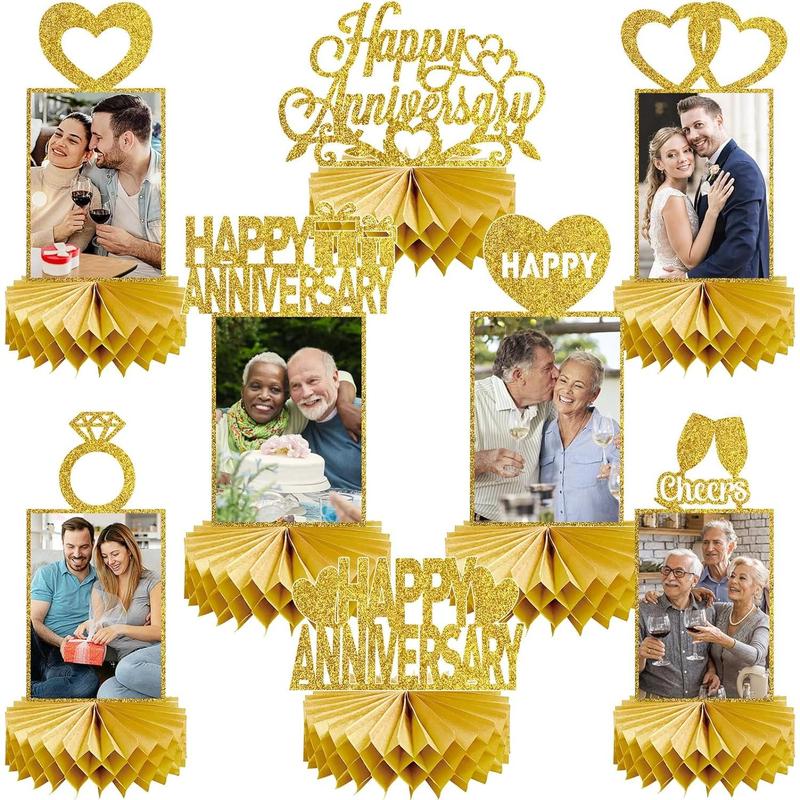 8 count Happy Wedding Anniversary Decorations Centerpiece, Glitter ...