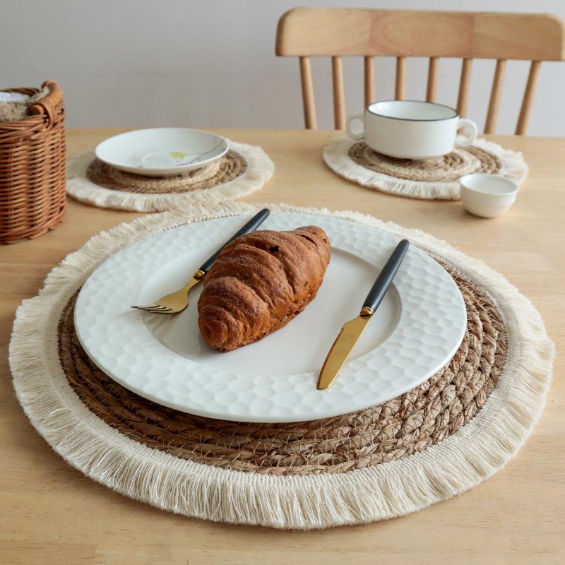 Tassel Placemat Japanese Straw Papyrus Heat Proof Mat round Lace ...