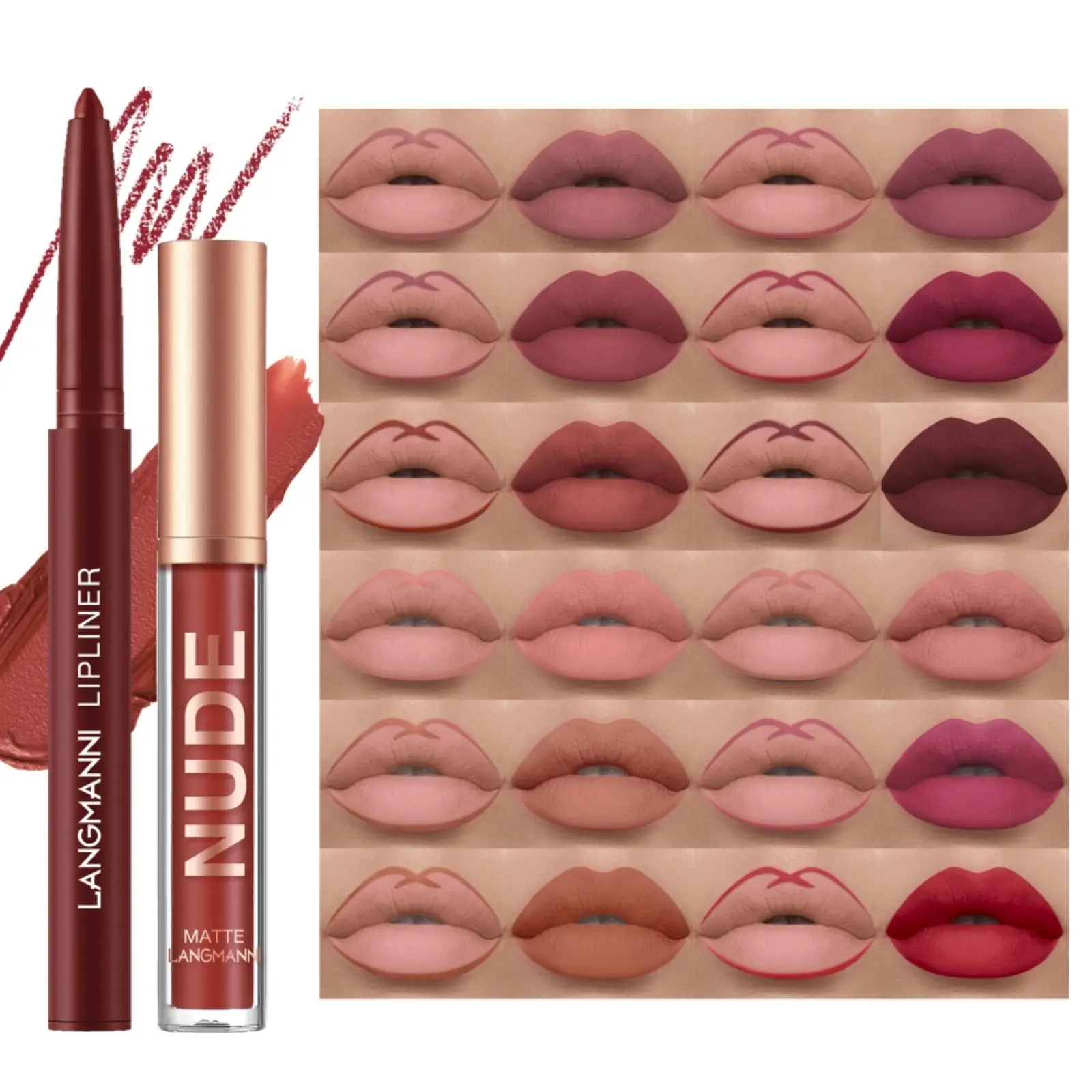 Long-lasting Waterproof Matte Lip Gloss & Lip Liner Makeup Set, 2pcs ...