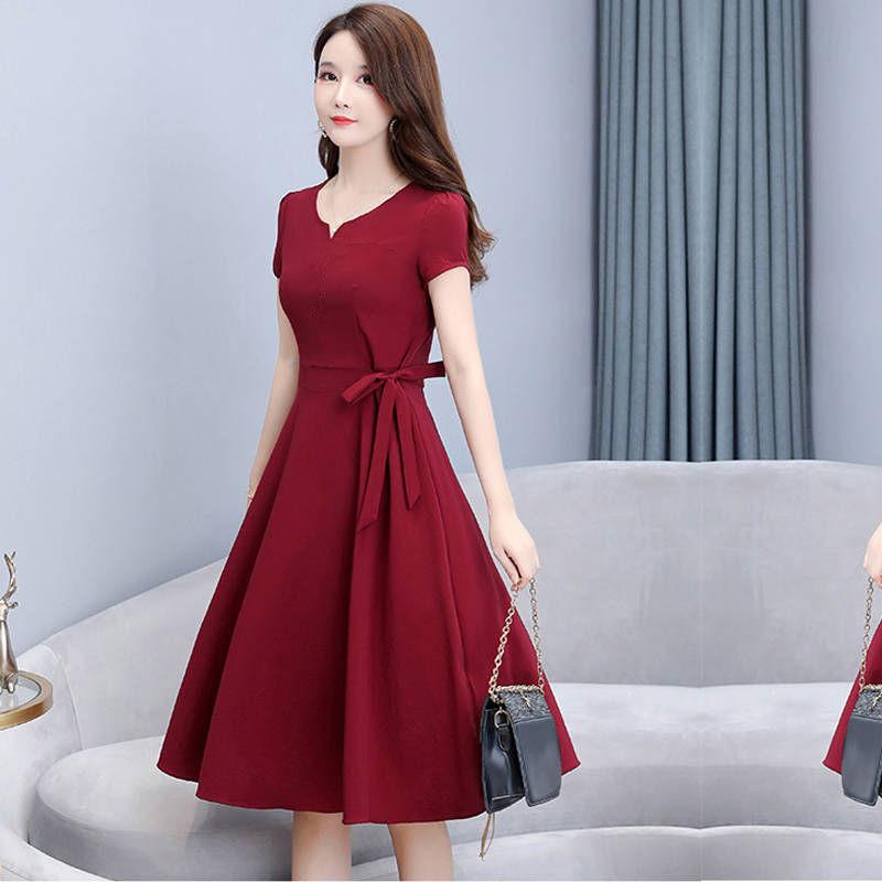 Gaun Midi Elegan Atas Lutut, untuk Wanita, Lengan Pendek, Slim - TikTok ...